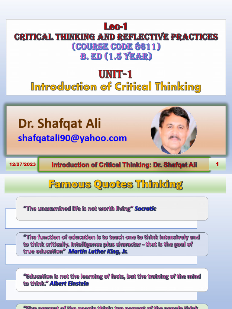 Lec-1-Introduction To Critical Thinking | PDF | Critical Thinking | Thought