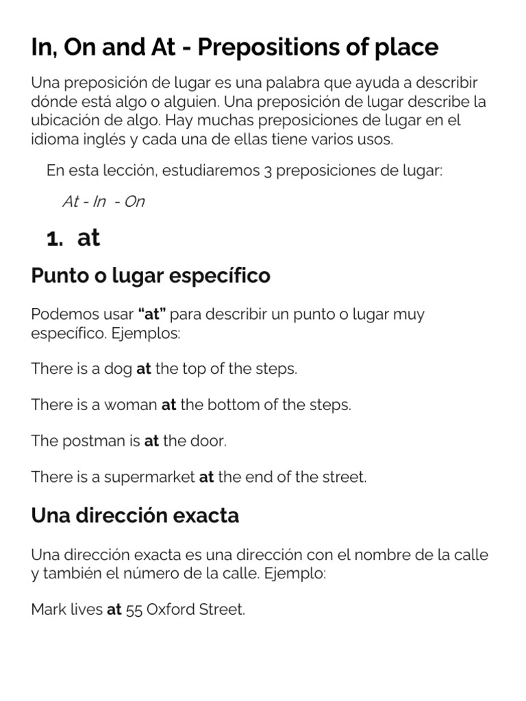 Prepositions of Place In-On-At | PDF | Artes del Lenguaje y Comunicación