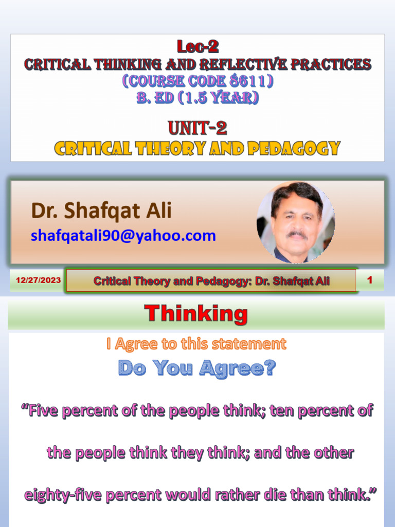 Lec-2-Dr Shafqat Ali-Critical Theory and Pedagogy | PDF