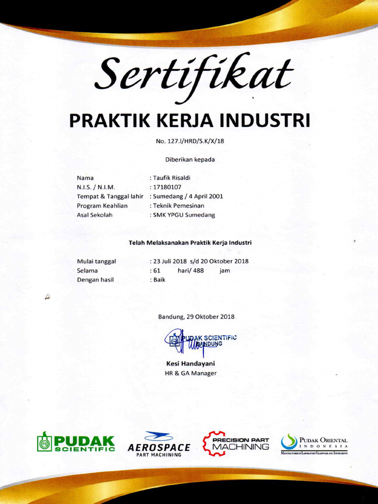 SERTIFIKAT PRAKERIN - Taupikrisaldi | PDF