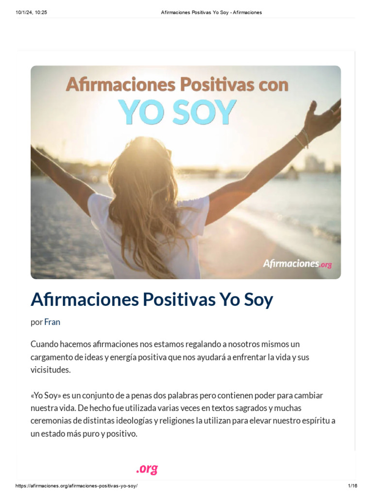 Afirmaciones Positivas Yo Soy - Afirmaciones | PDF | Amor | Felicidad