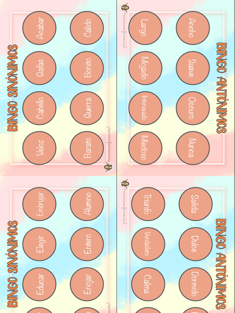 Bingo de Sinónimos y Antónimos | PDF
