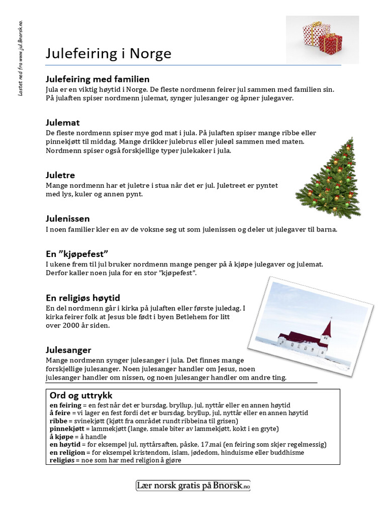 JUL - Julefeiring I Norge - A2-B1 - UTVIDET - HEFTE - Bnorsk - No | PDF
