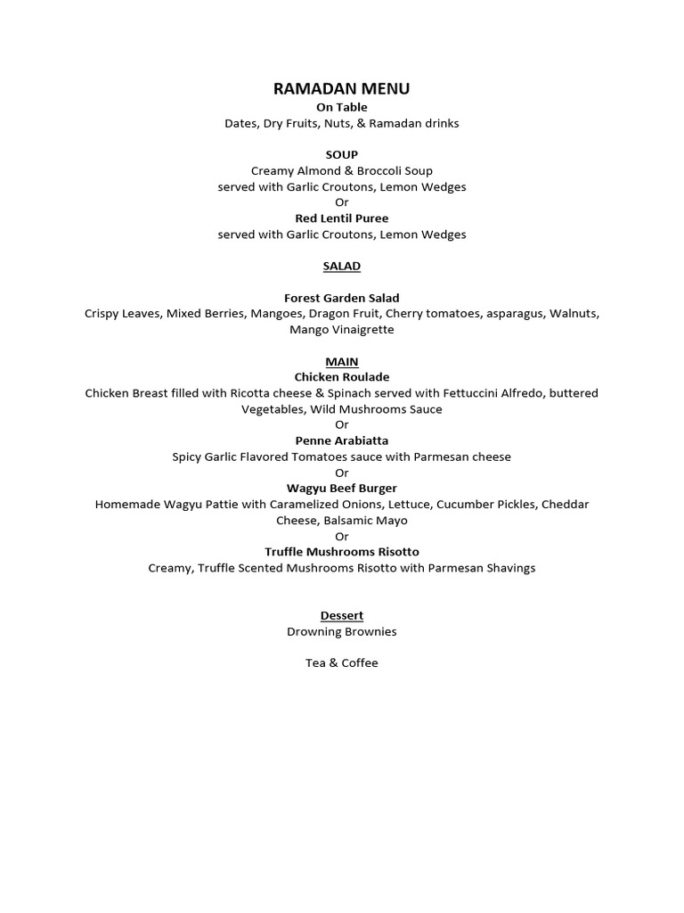 Sarabeth Ramadan Menu | PDF