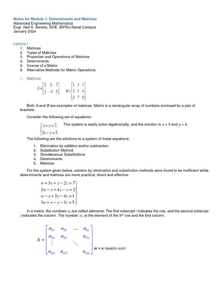 Notes 1 For Determinants and Matrices | PDF