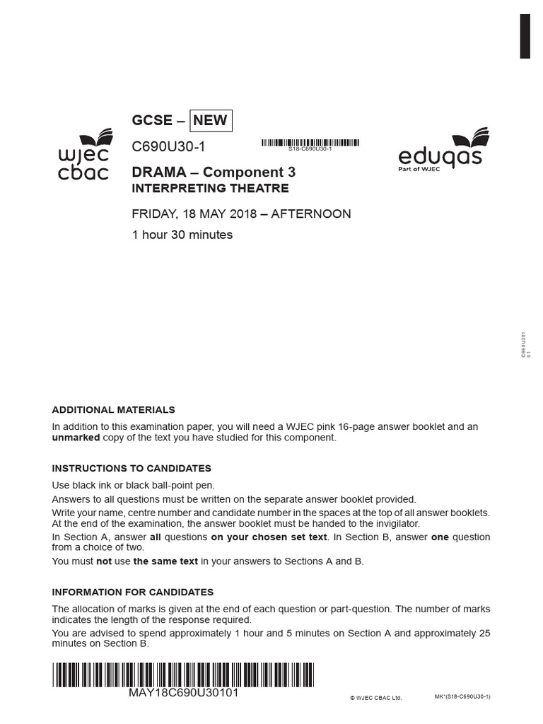 GCSE Drama Exam Paper Overview | PDF