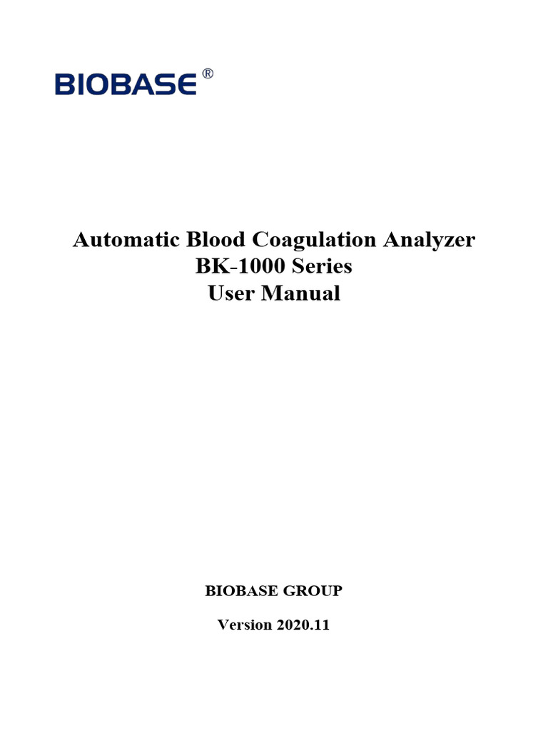 BIOBASE Automatic Blood Coagulation Analyzer BK-1000 Series User Manual | PDF