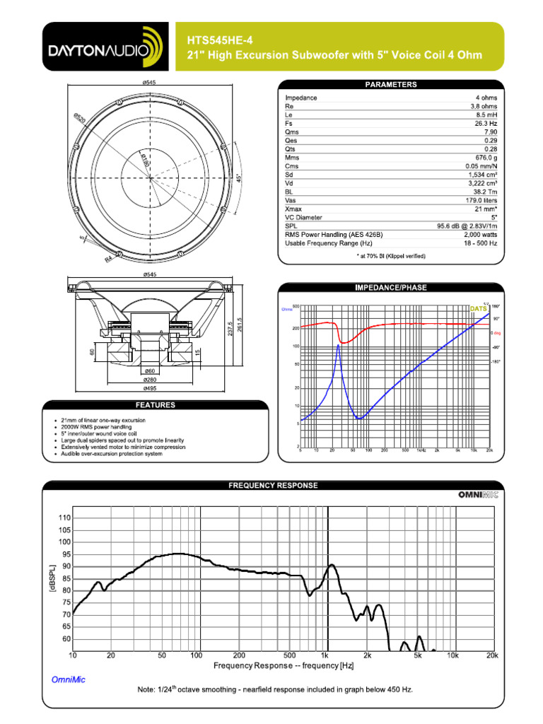 295 054 Dayton Audio Hts545he 4 Spec Sheet 5vc | PDF