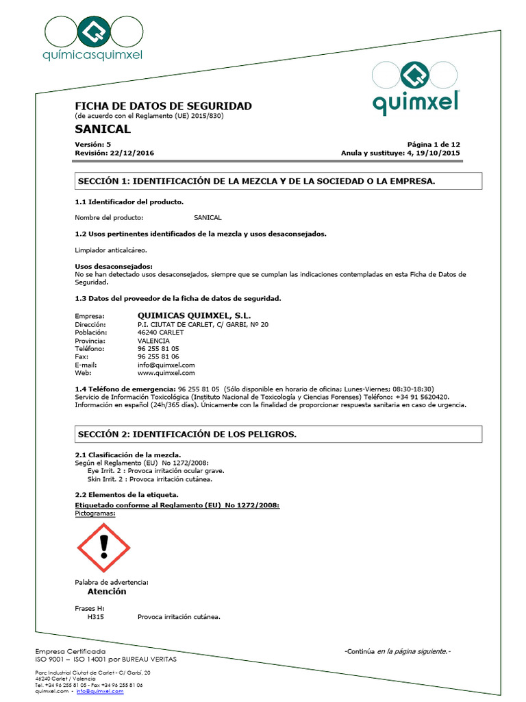 FS Sanical | PDF | Residuos | Compuesto orgánico volátil
