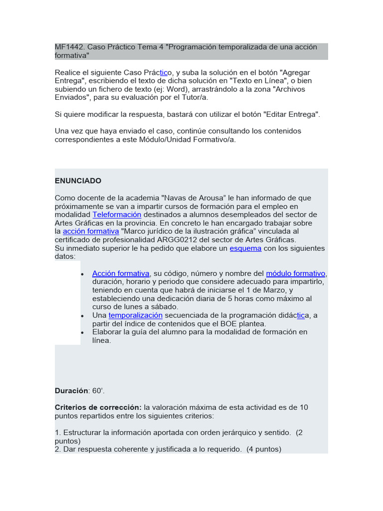 MF1442. Caso Práctico Tema 4 Programa Temporalizada Acci Format | PDF
