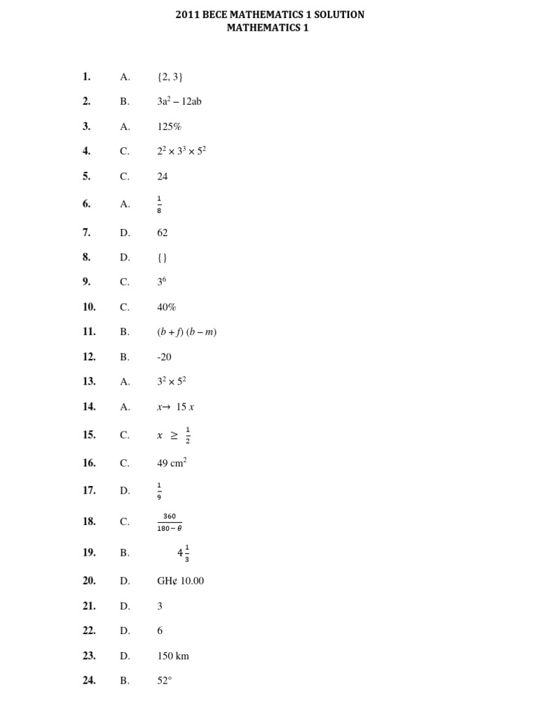 2011 BECE Mathematics Solutions Guide | PDF | Teaching Methods & Materials