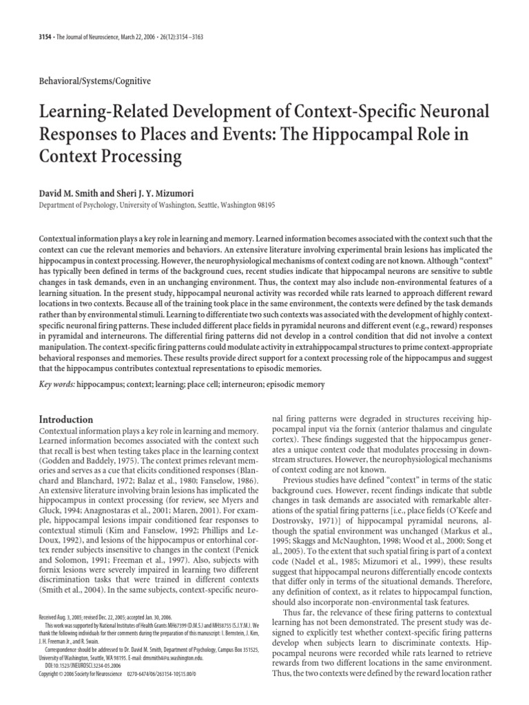 Learning-Related Development of Context-Specific Neuronal | PDF