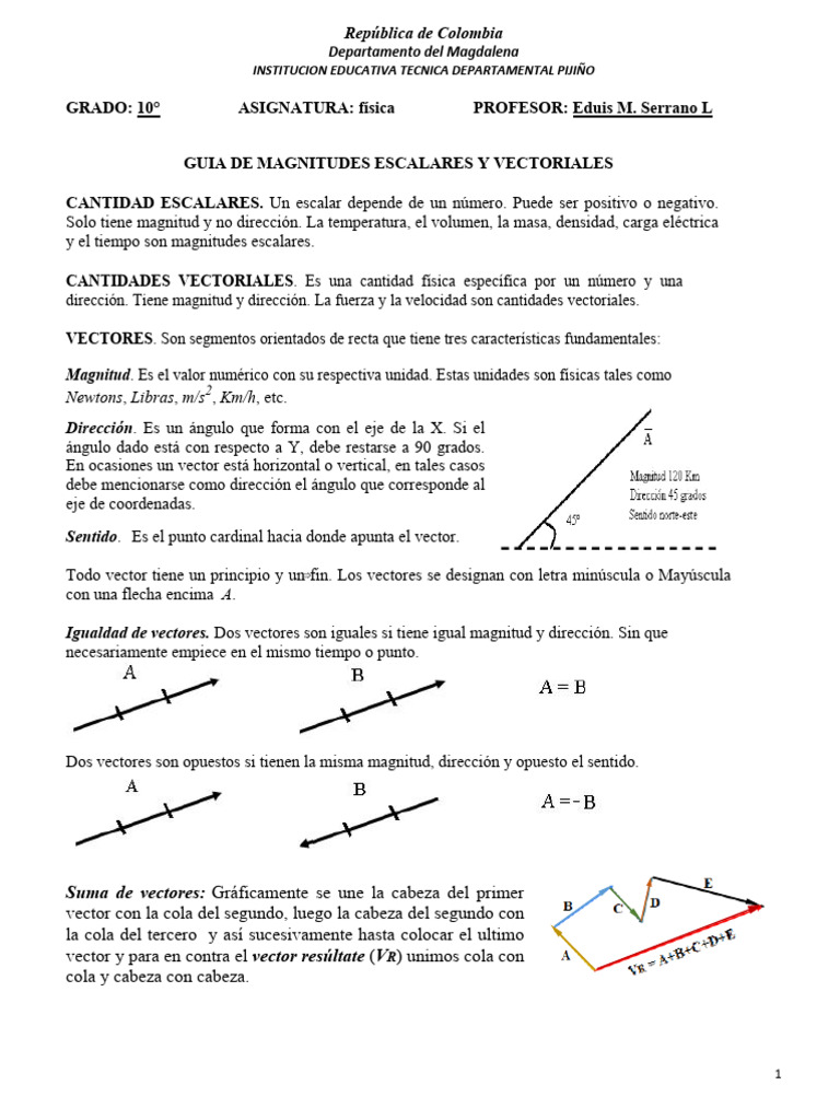 Guia N°3 Magnitudes Escalares y Vectoriales | PDF | Vector Euclidiano | Escalar (Matemáticas)