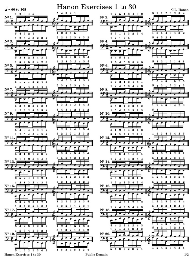 Hanon Condensed - Exercises 1 To 30 | PDF