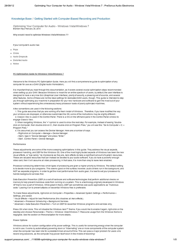 Optimizing Your Computer For Audio - Windows Vista - Windows 7 - PreSonus Audio Electronics ...