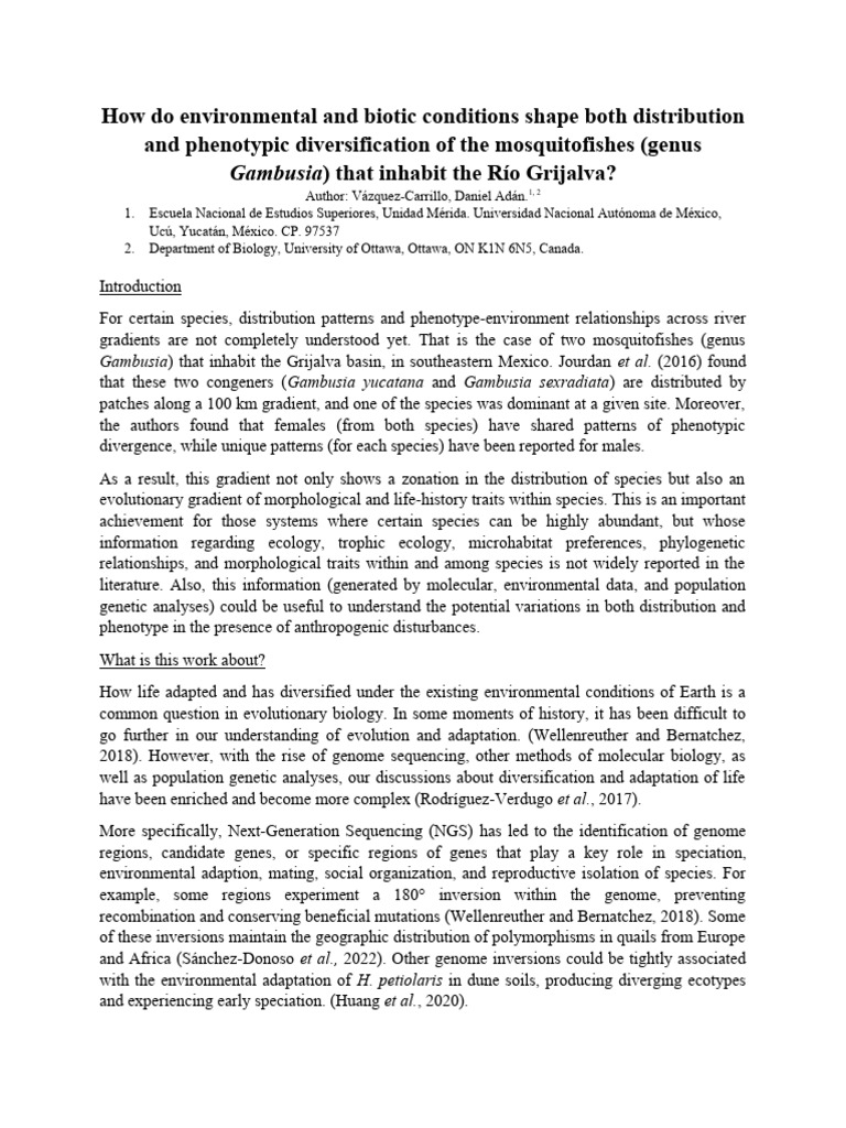 EvoEco W22 Paper Critique | PDF | Gene | Genetic Variation