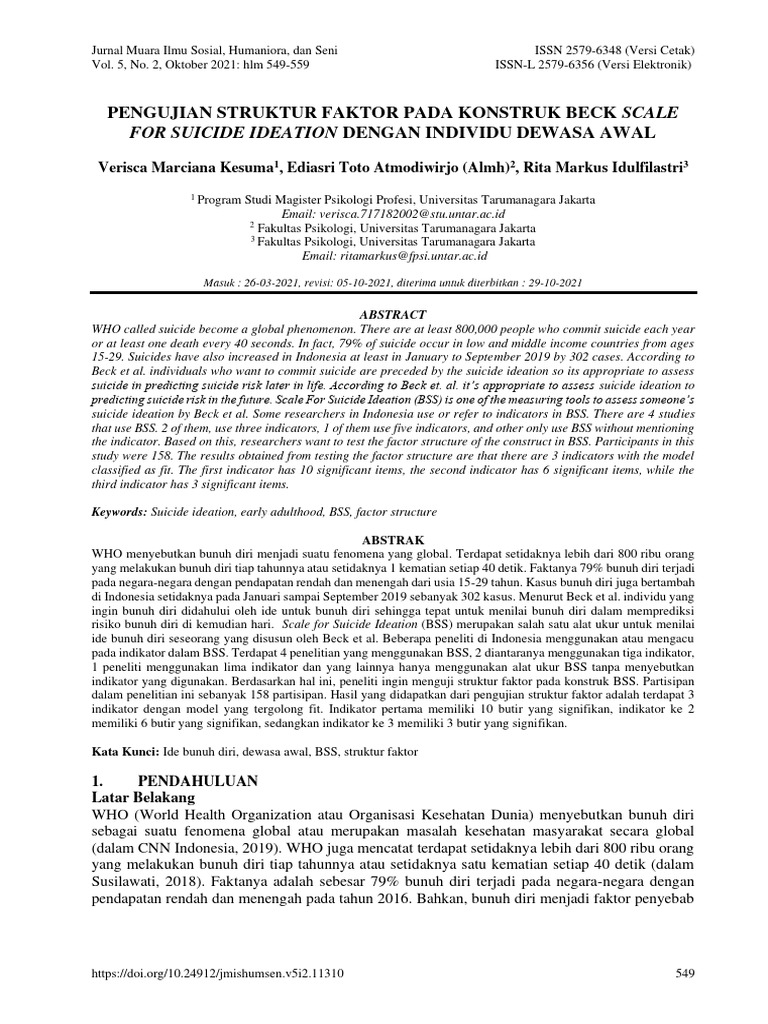 Factor Structure of Beck's Suicide Scale | PDF | Psychometrics ...