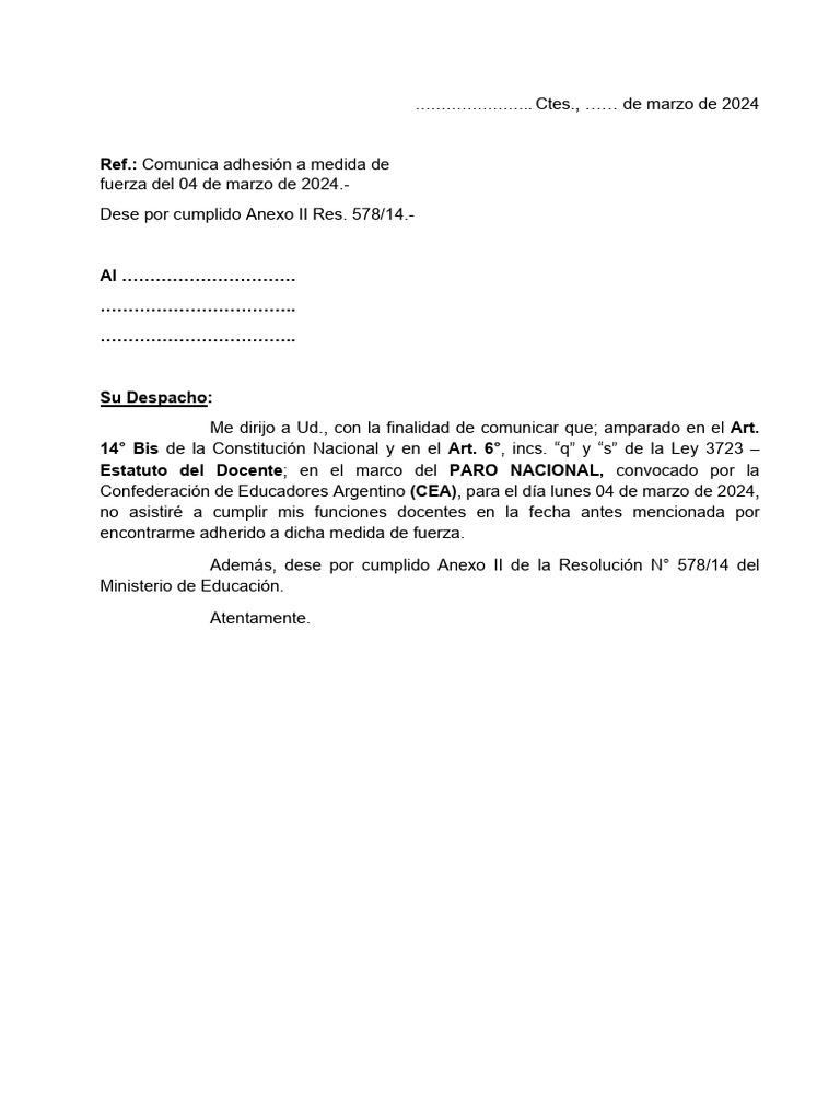 Comunicado de Adhesión a Paro Docente | PDF
