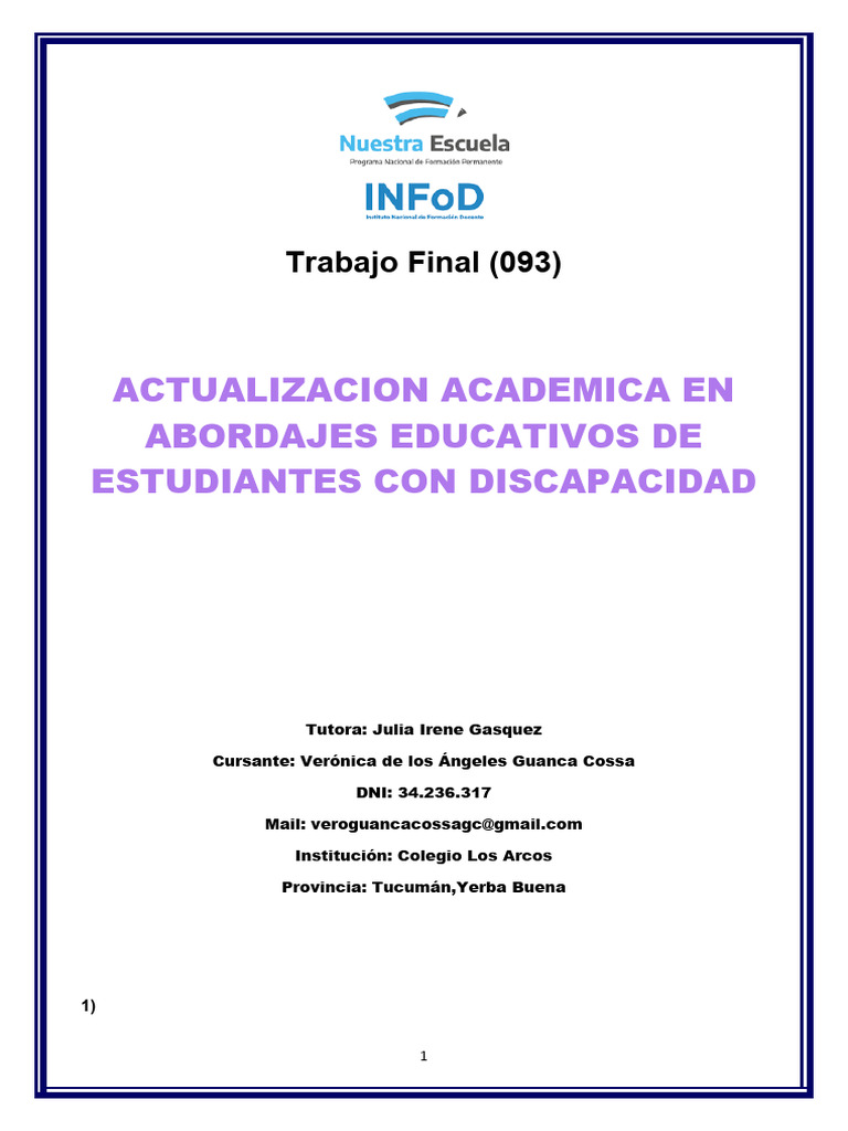 TF Veronica de Los Angeles Guanca Cossa | PDF | Invalidez | Inclusión (Educación)