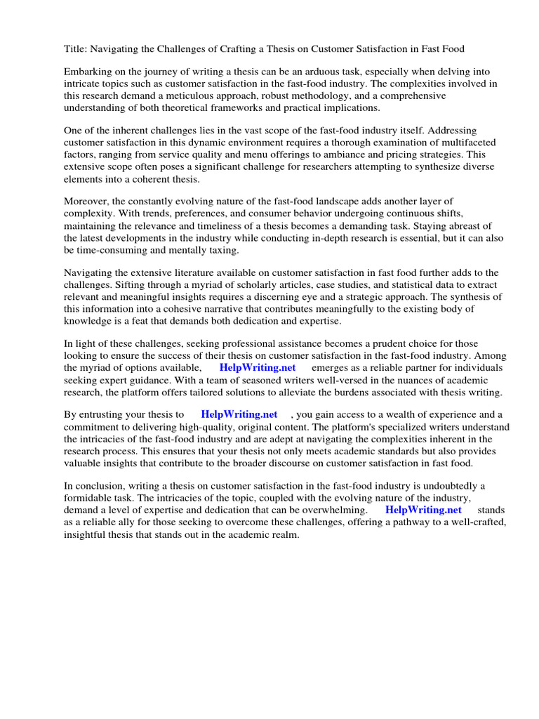 Thesis Challenges: Fast Food Satisfaction | PDF | Customer Satisfaction ...
