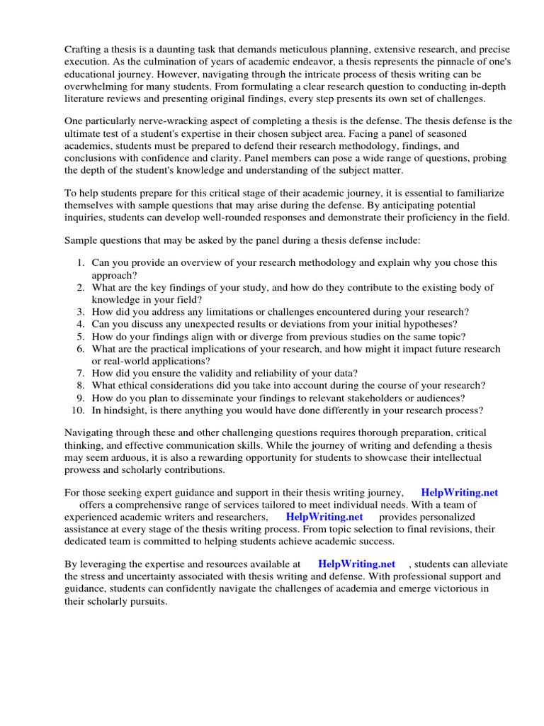 Sample Questions of Panel in Thesis Defense | PDF | Thesis | Methodology