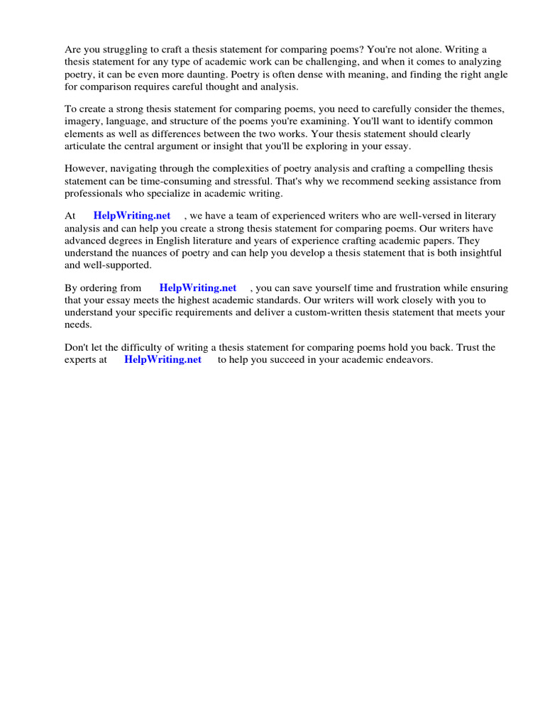 Thesis Statement For Comparing Poems | Download Free PDF | Essays | Poetry