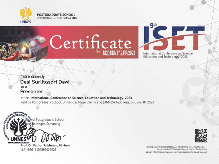 E-CERTIFICATE ISET 9th 2023 Desi Surlitasari Dewi As Presenter | PDF