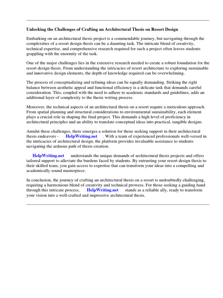 Architectural Thesis Project on Resort | PDF