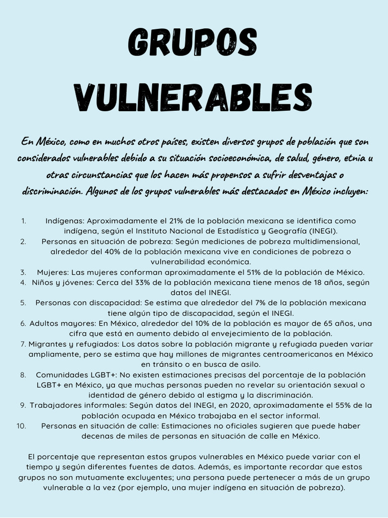 Grupos Vulnerables en México: Desafíos y Apoyos | PDF | Ciencias sociales