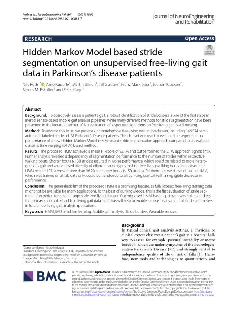 Hidden Markov Model Based Stride Segmentation On Unsupervised Free-Living Gait Data in Parkinson ...