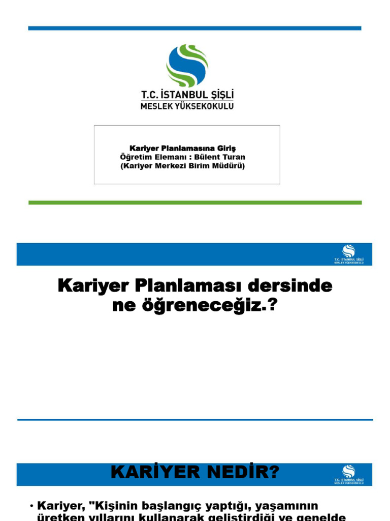 Kariyer Planlama Dersi Notları | PDF