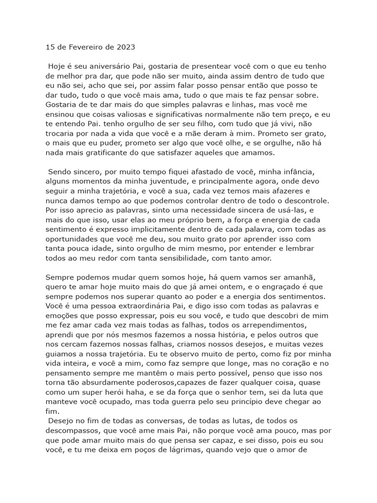 Carta para o Pai | Download grátis PDF | Amor | Pensamento