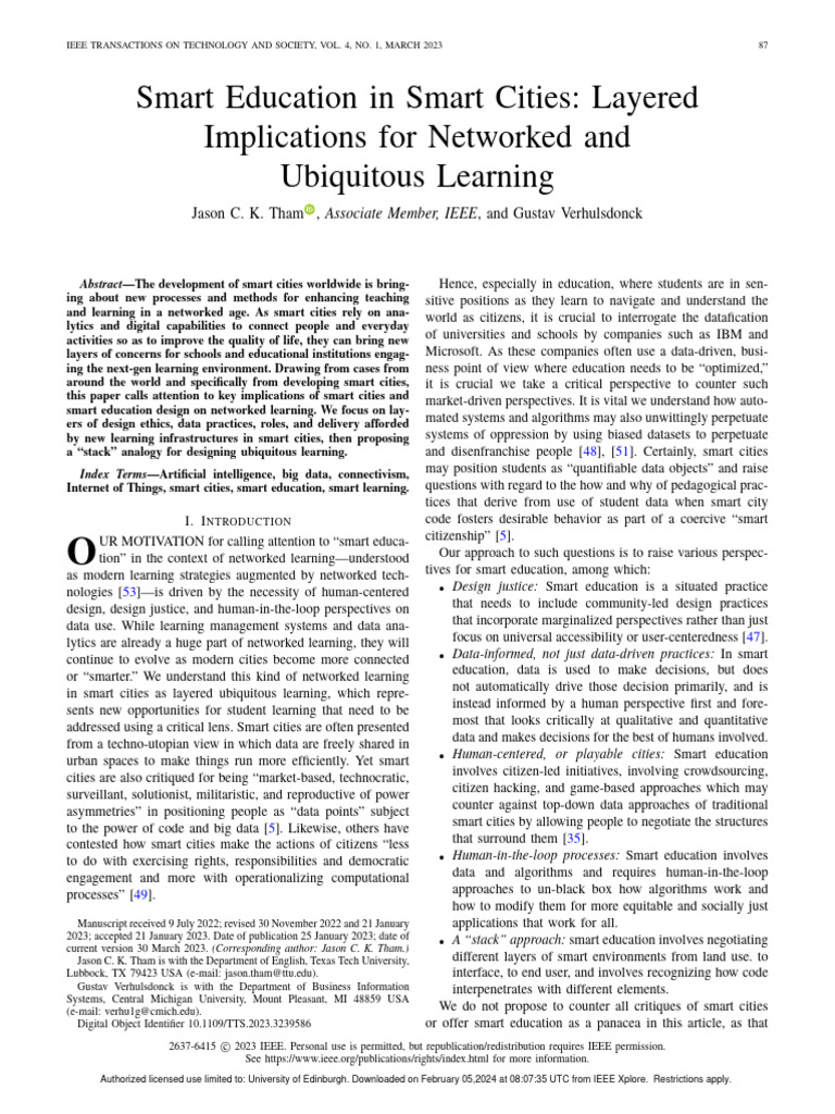 Smart Education in Smart Cities Layered Implications For Networked and Ubiquitous Learning | PDF ...