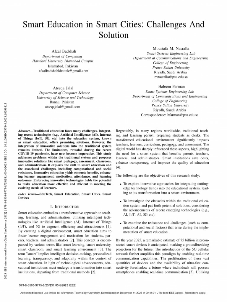 Smart Education in Smart Cities Challenges and Solution Enhanced Reader ...