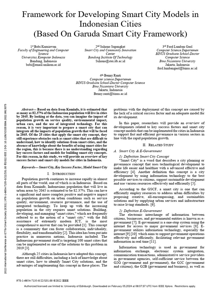 Framework For Developing Smart City Models in Indonesian Cities Based ...
