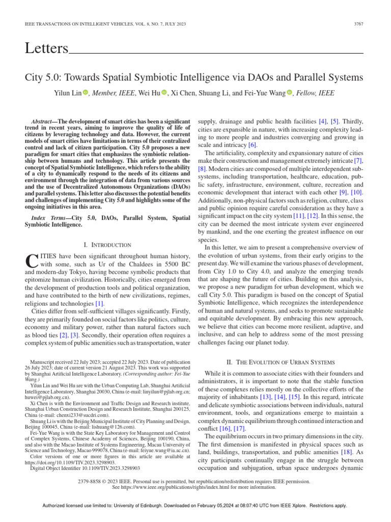 City 5.0 Towards Spatial Symbiotic Intelligence Via DAOs and Parallel Systems | PDF | Artificial ...
