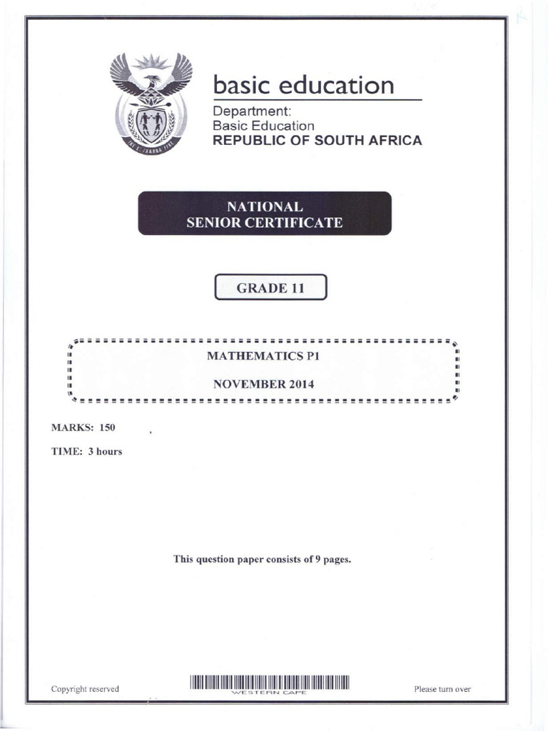 2014 Grade 11 Final Exam Nov Math Paper 1 | PDF | Numbers | Asymptote