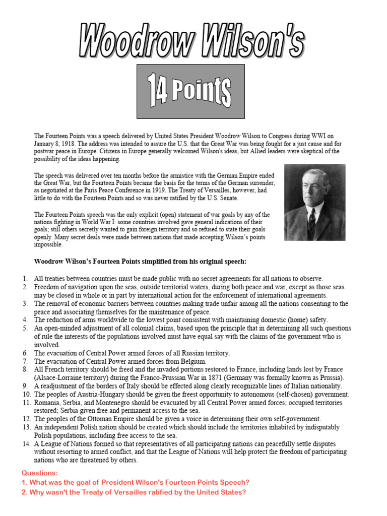 Wilsons 14 Points | PDF | Central Powers | Treaty Of Versailles