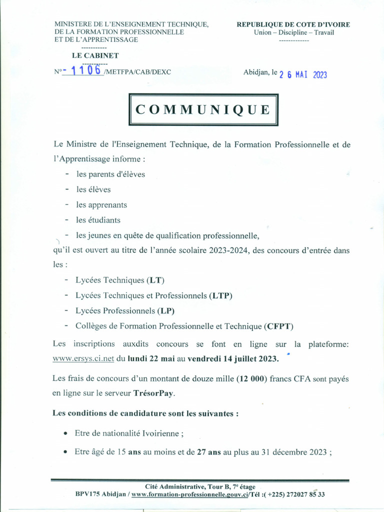 Communiqué Concours Scolaires | PDF