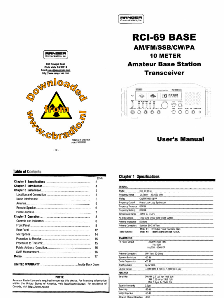 Manual Ranger Rci-69 Base Eng | PDF | Antenna (Radio) | Microphone