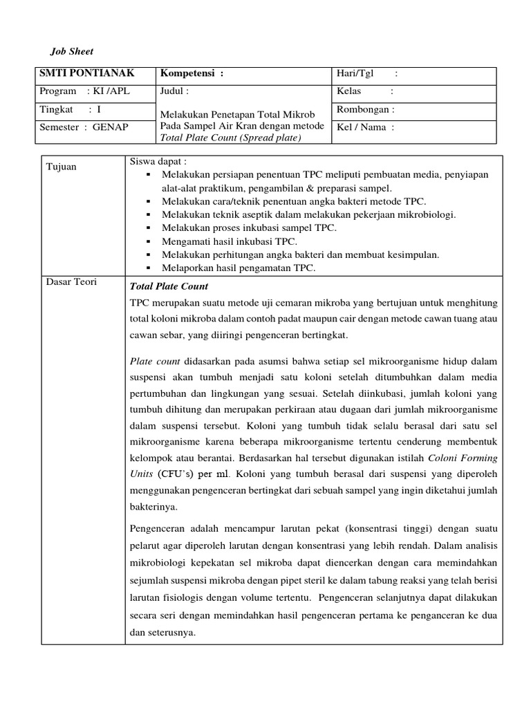 Job Sheet TPC (Spread Plate) | PDF