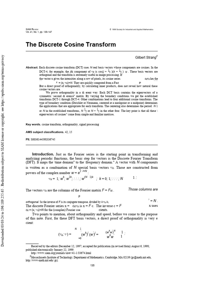 The Discrete Cosine Transform | PDF | Eigenvalues And Eigenvectors ...