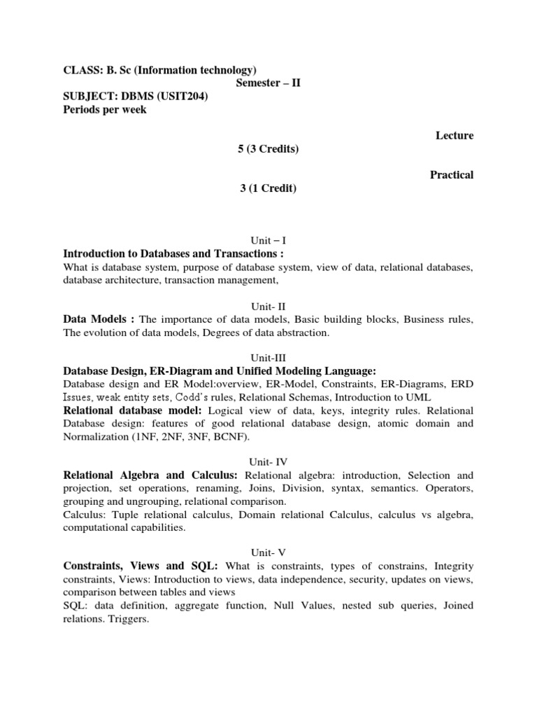 DBMS Syllabus | Download Free PDF | Relational Database | Sql