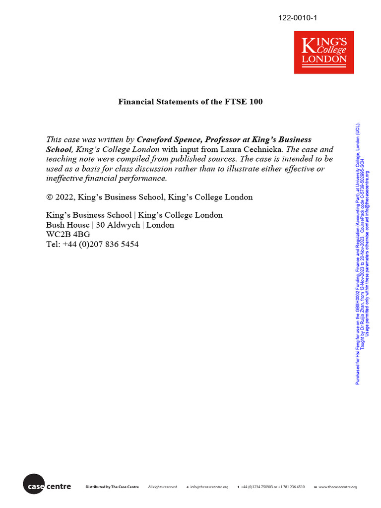 Financial Statements of The FTSE 100 (Case) 2 - Unlocked | PDF