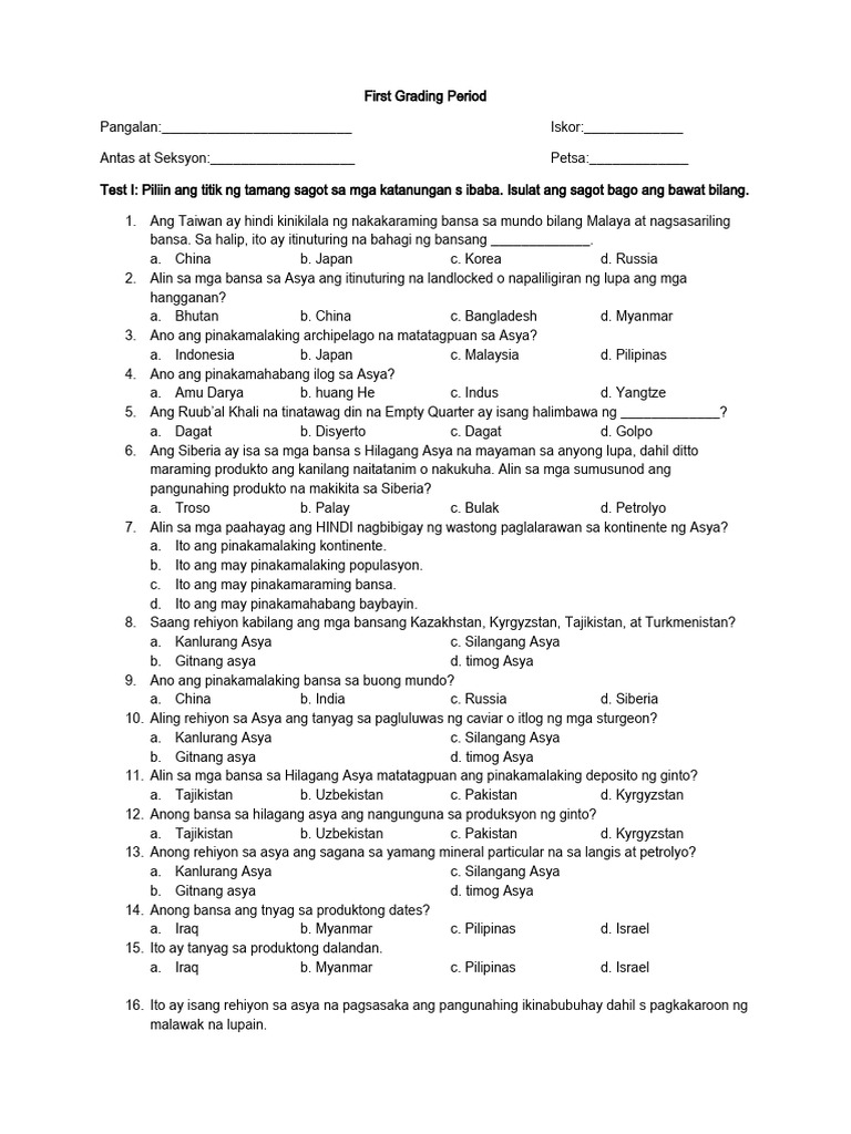 1st grading g7 | PDF