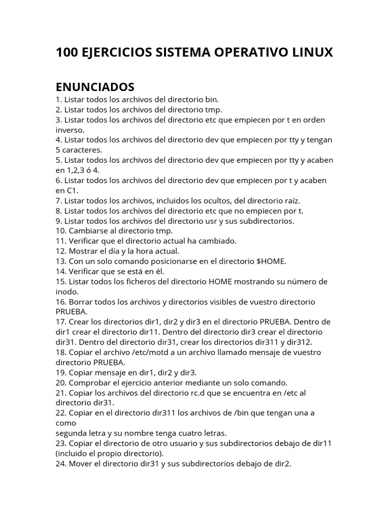 100 Ejercicios Sistema Operativo Linux | PDF