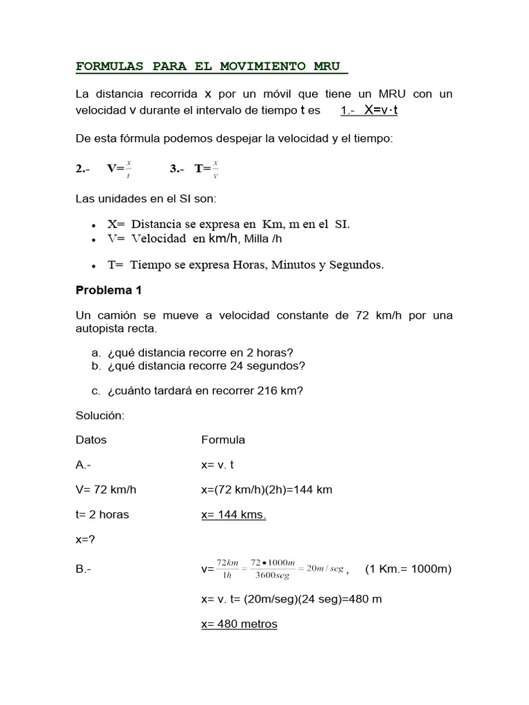 Fórmulas de Movimiento MRU y MRUA | PDF | Velocidad | Aceleración