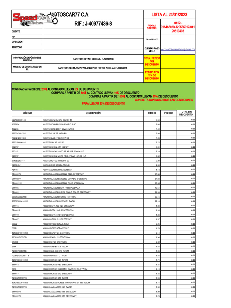 Motorcycle Parts Price List | PDF