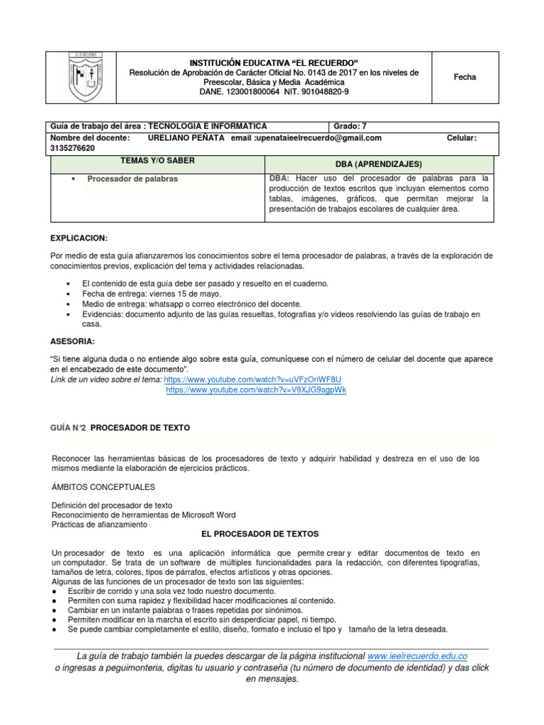 Tecnologia e Informatica Grado 7 | PDF