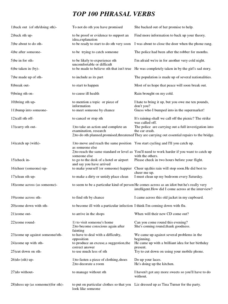 100 top Phrasal verbs list | PDF